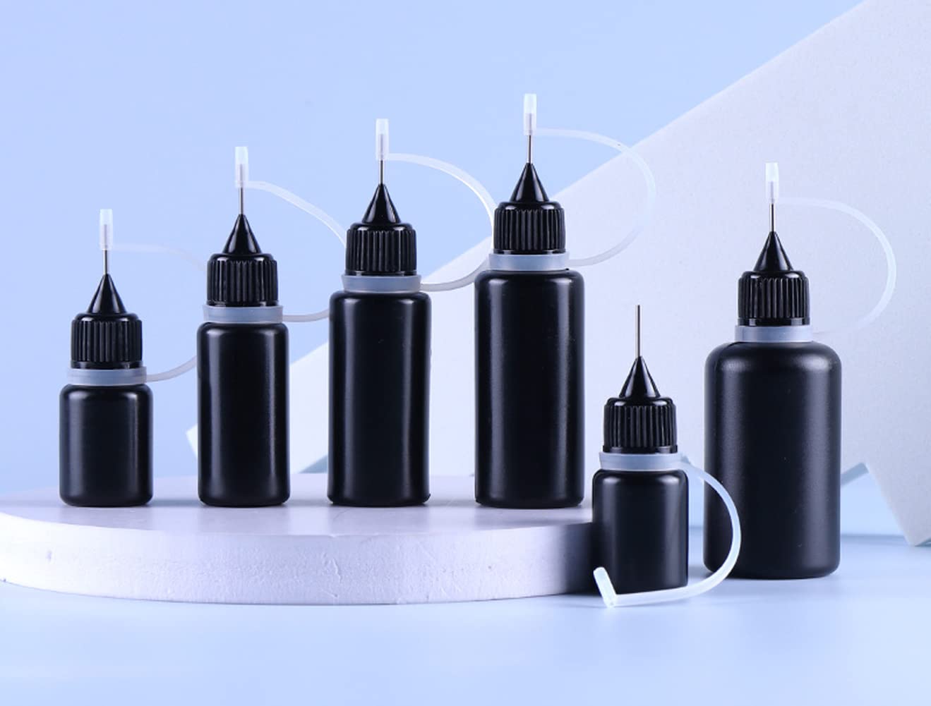 NANSHINE 12pcs 20ml(0.68oz) Black Needle Tip Glue Bottle Squeeze Bottle With 2pcs Funnel, Light-proof Plastic Bottle Reagent Dispensing Bottle Precision Tip Applicator Bottles