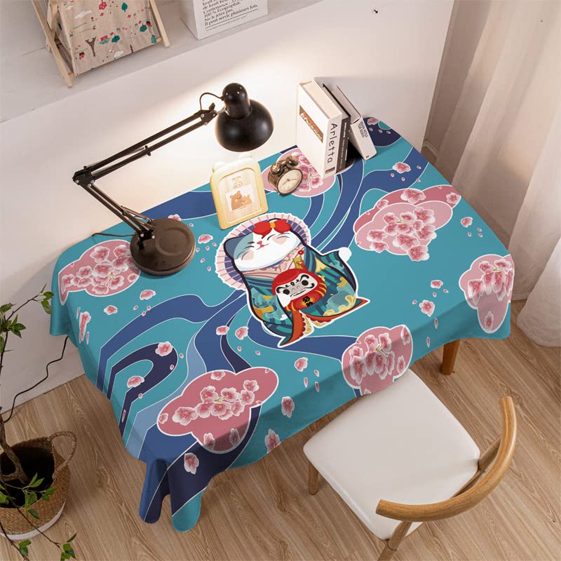 MLQL Lucky cat Tablecloth Japanese-Style National Tide Waterproof Cartoon Dormitory Hotel Table mat Fireplace Table Cover A1 140x210cm