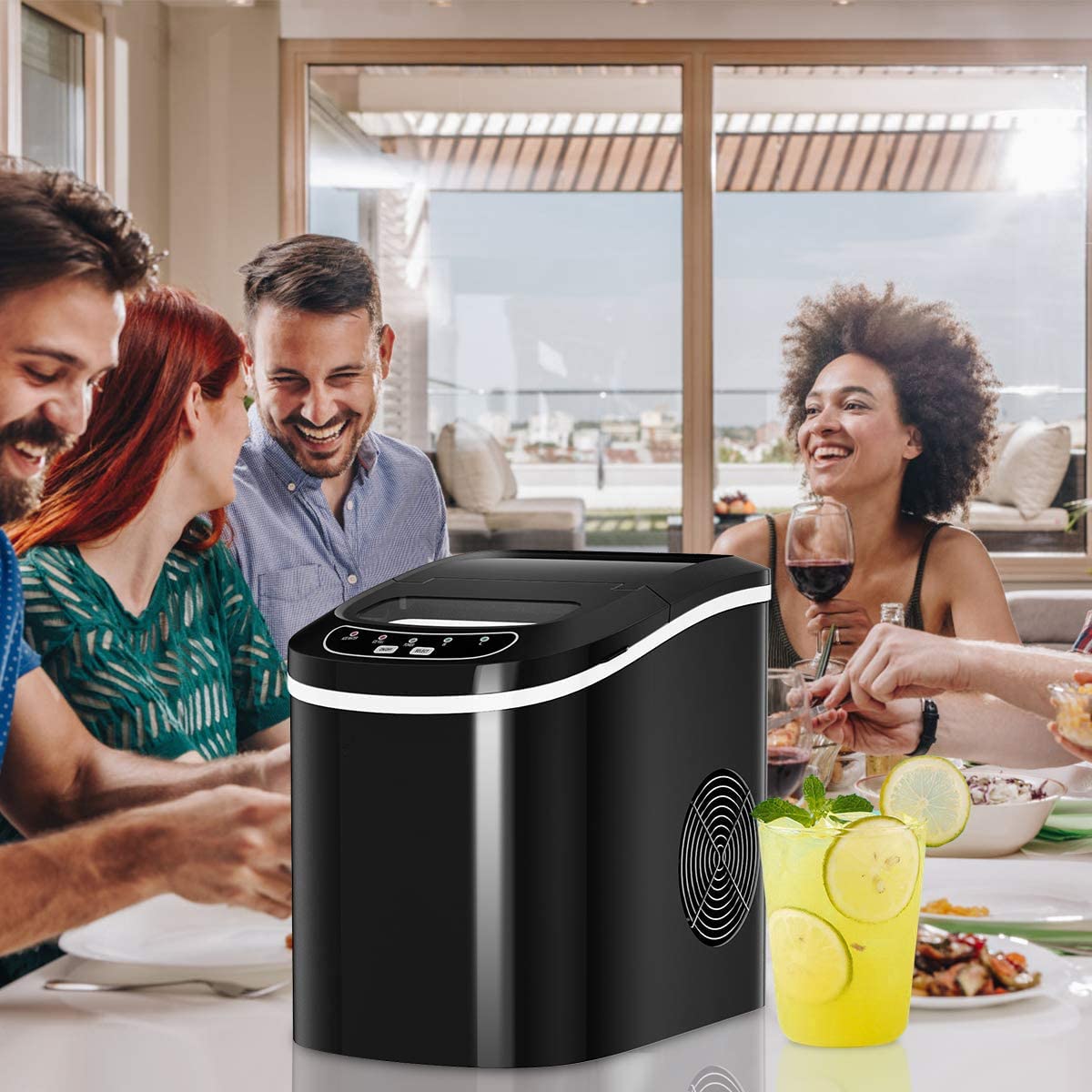 LDAILY Countertop Ice Maker, Make 26 lbs Ice in 24 Hours, Ice Cubes Ready in 6 Mins, High Efficiency Ice Maker with Ice Scoop and Basket, Portable and Compact Ice Machine for Home, Office, Black