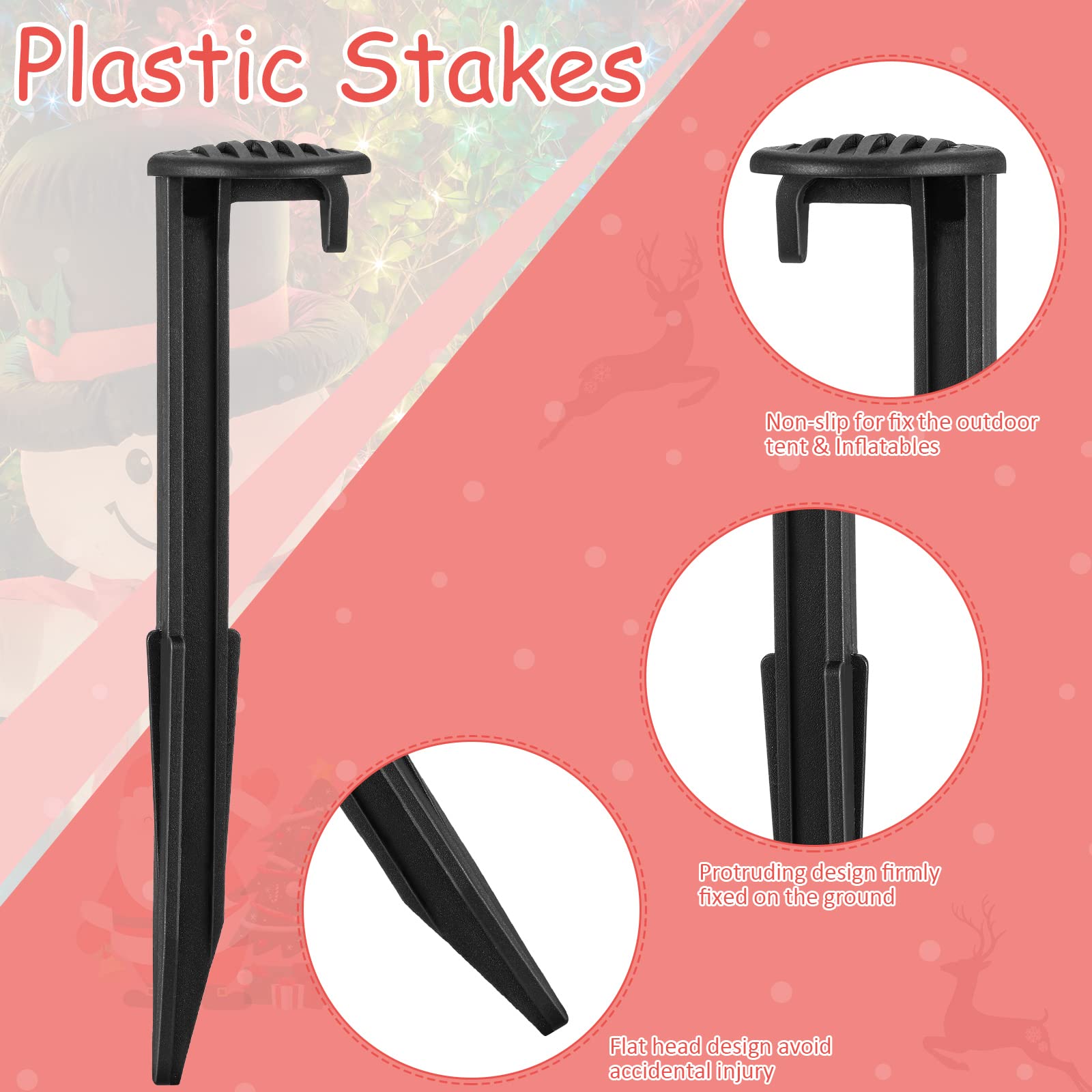 Inflatable Stakes and Tethers, Plastic Stake, Tether with Hook Inflatable Spikes Replacement Yard Halloween Christmas Holiday Inflatable Decoration Accessories for Garden Home Lawn (24 Pieces)