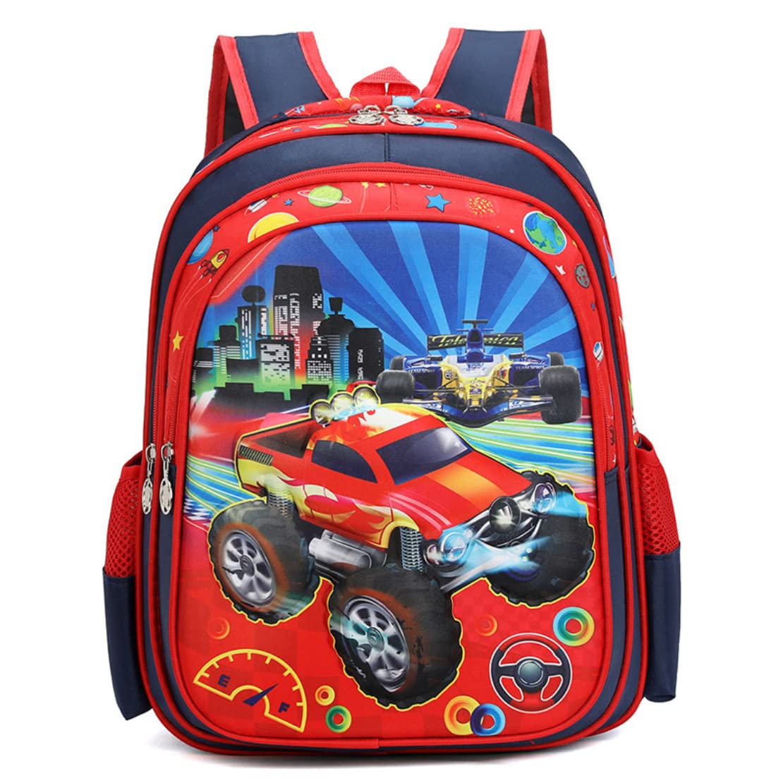 JIAJIAMIN Kid Boys 3D Print Comic Cartoon Car Backpack Kindergarten Children Snack Backpack for 3-8 Years (Red 1)