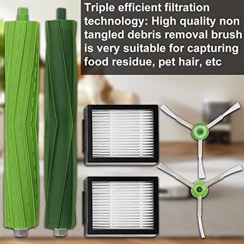Replacement parts accessories compatible with irobot Roomba i3 i3+ i4 i6 i6+ i7 i7+ i8+/Plus E5 E6 E7 I, E&J series vacuum cleaner, 1 set multi-surface rubber brushes, 3 air filters & 3 side brushes.