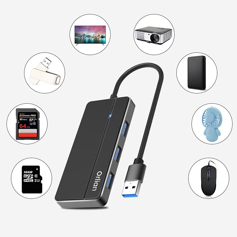 Orlian USB Hub, 5-in-1 USB 3.0 Hub Adapter, with 3 USB 3.0 Ports, SD and microSD Card Reader, USB A to USB C Adapter, for MacBook Pro, iMac, XPS, Surface Pro, S20, S10[Charging NOT Supported]