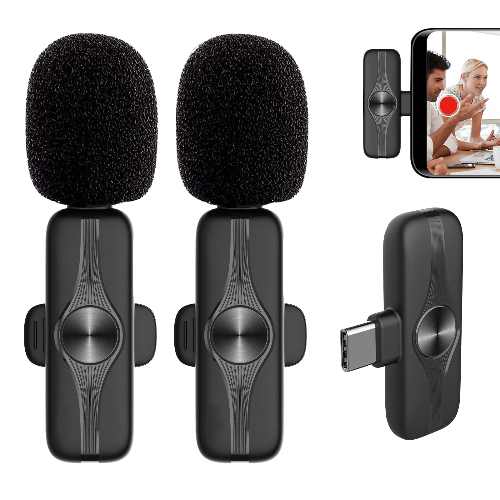 Lrfeng Wireless Lavalier Microphone for iPad Pro/Air, USB-C Wireless Lapel Microphone 2Pack for Android Phone Video Recording for YouTube Interview Vlog Livestream & Podcast