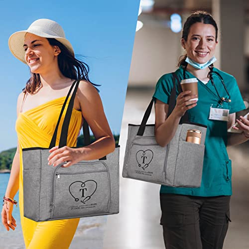 Kitguard Initial Nurse Tote Bags for Work with Bottom Support Pad,Monogrammed Personalized Nurse Accessories Bag with 15.24" Laptop Layer,Nurse Gifts for Women