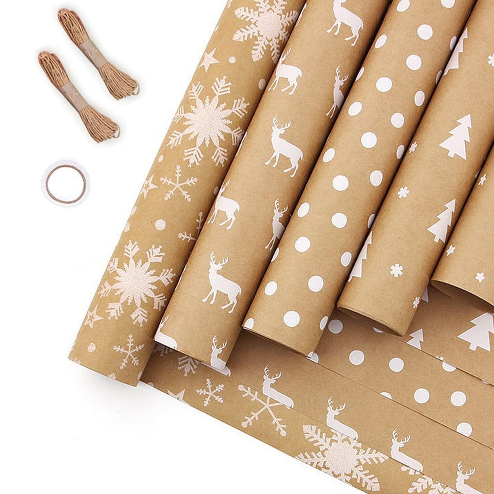 STEZHOU Wrapping Paper Set,5 Sheets Kraft Brown Recycled Gift Wrapping Paper,16.75 x 39.75 inches per sheet,Birthday,Wedding,Valentine's Day, Christmas,Baby Showe,Winter Solstice