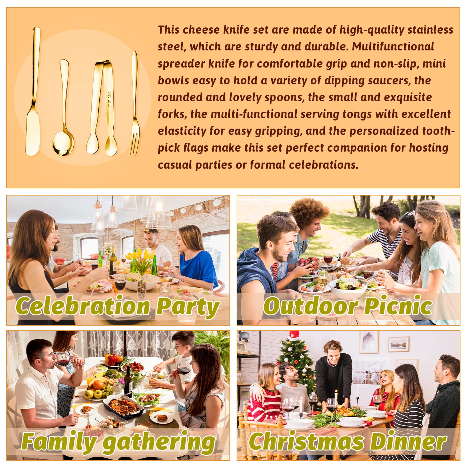 Mlurcu Cheese Butter Spreader Knives Set Charcuterie Board Accessories Stainless Steel Spreader Knives Forks Spoons Mini Serving Tongs Small Dipping Bowls Toothpick Flags Utensils for Pastry Making