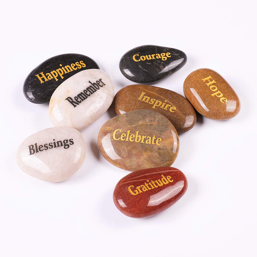 ROCKIMPACT 24pcs Inspirational Faith Stones Engraved Natural River Rocks Healing Stone Different Words (Bulk lot, Set of 24, 2β-3β Each)