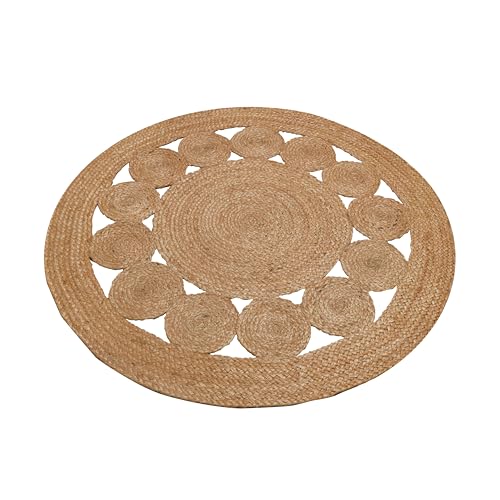 Tepo Round Jute Rug 3 ft, Braided Area Rug for Kitchen, Living Room and Bedroom, 100% Natural Rustic Hand Woven Rug, Round Woven Rug