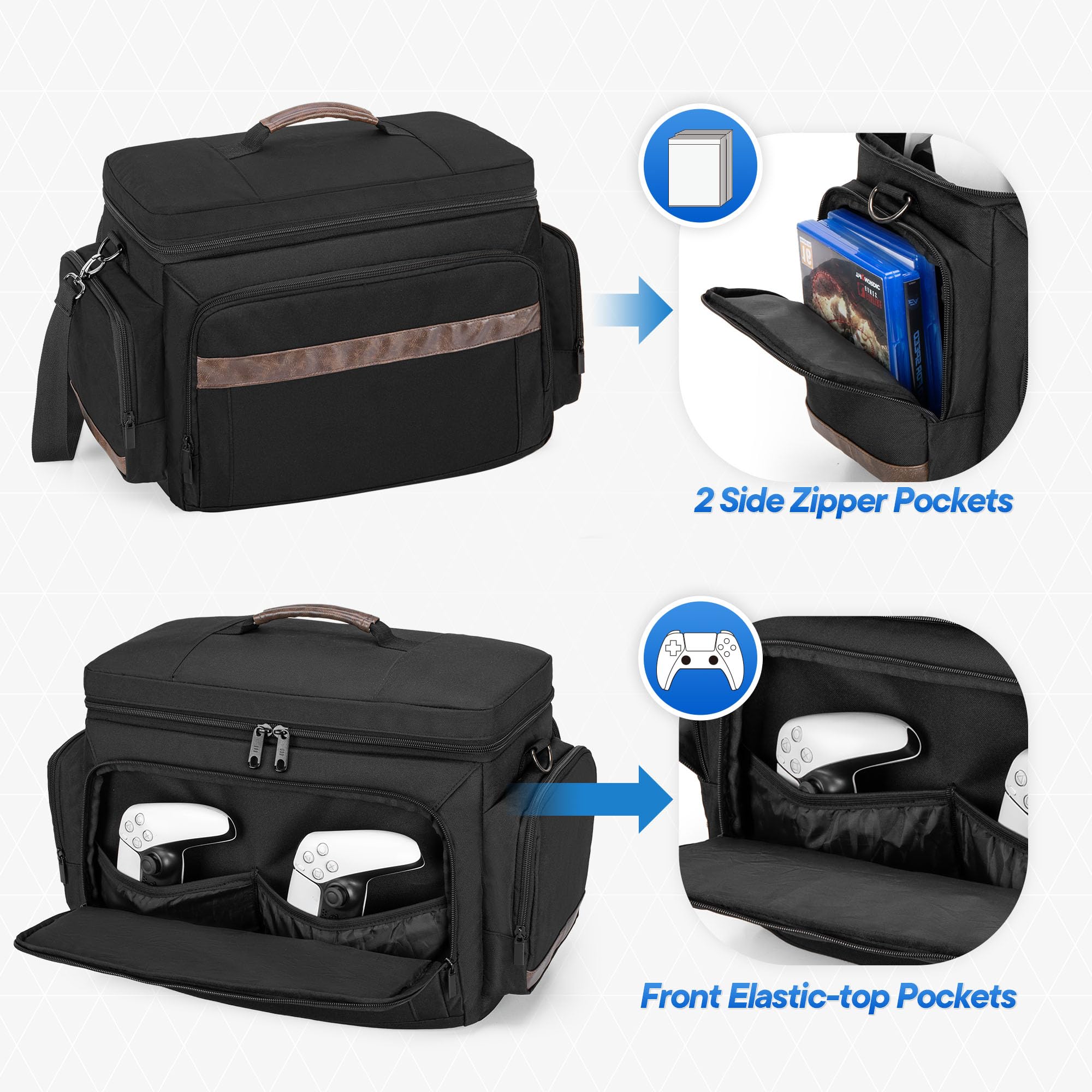 LoDrid Travel Carry Case Compatible with PS5 for Console and 15.6" Laptop, Protective Gaming Bag with Handle and Shoulder Strap, Black