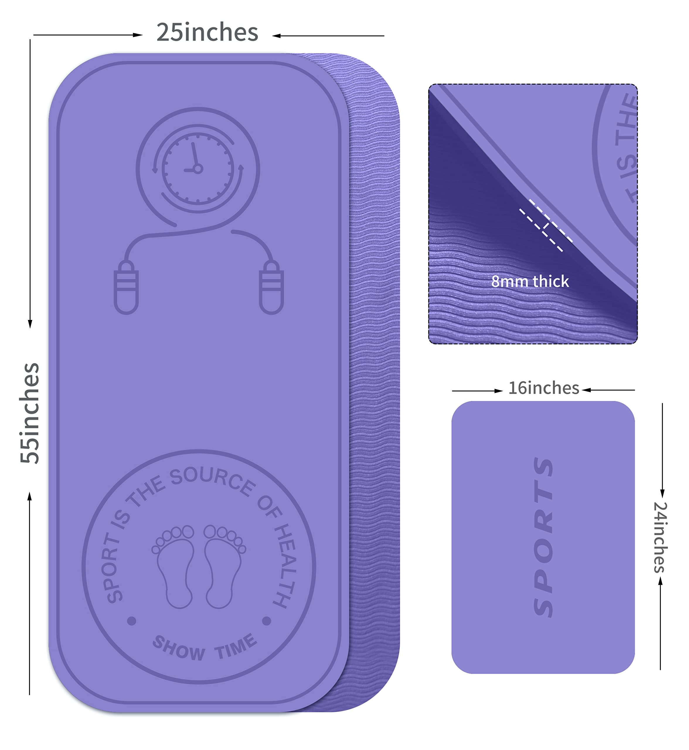 LERYG Jump Rope Mat Shockproof Exercise Skipping Mat All-Purpose Extra Thick High Density Anti-Tear Exercise Yoga Mat, Non Slip Jump Rope Mat for Indoor and Outdoor in Purple