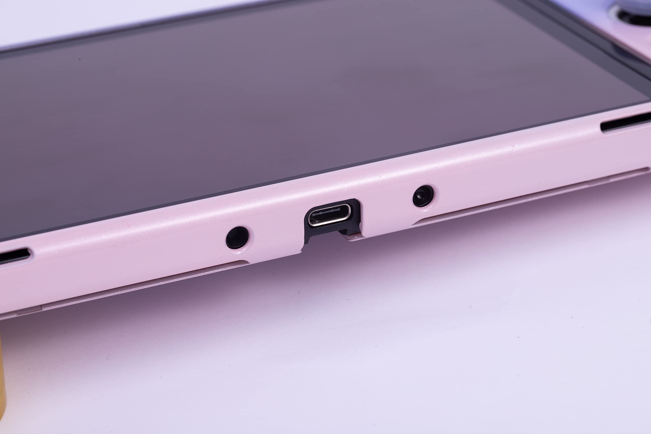 Kawvisy Dockable Case Compatible with Switch OLED Model, Hard PC Cover for Switch OLED and Joy Con Controller, Protective Case with Screen Protector and 4 Thumb Grip Caps (Purple and pink)