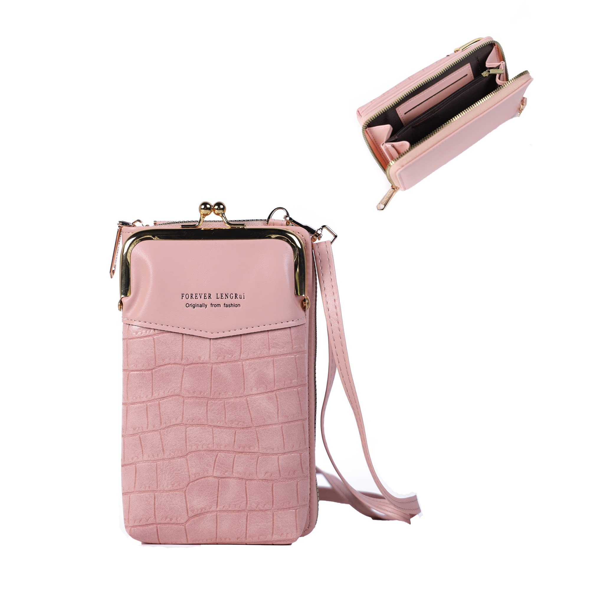 Mei Gu Dong Fashionable Women'S Small Crossbody Bag, Leather Phone Wallet(Pink)