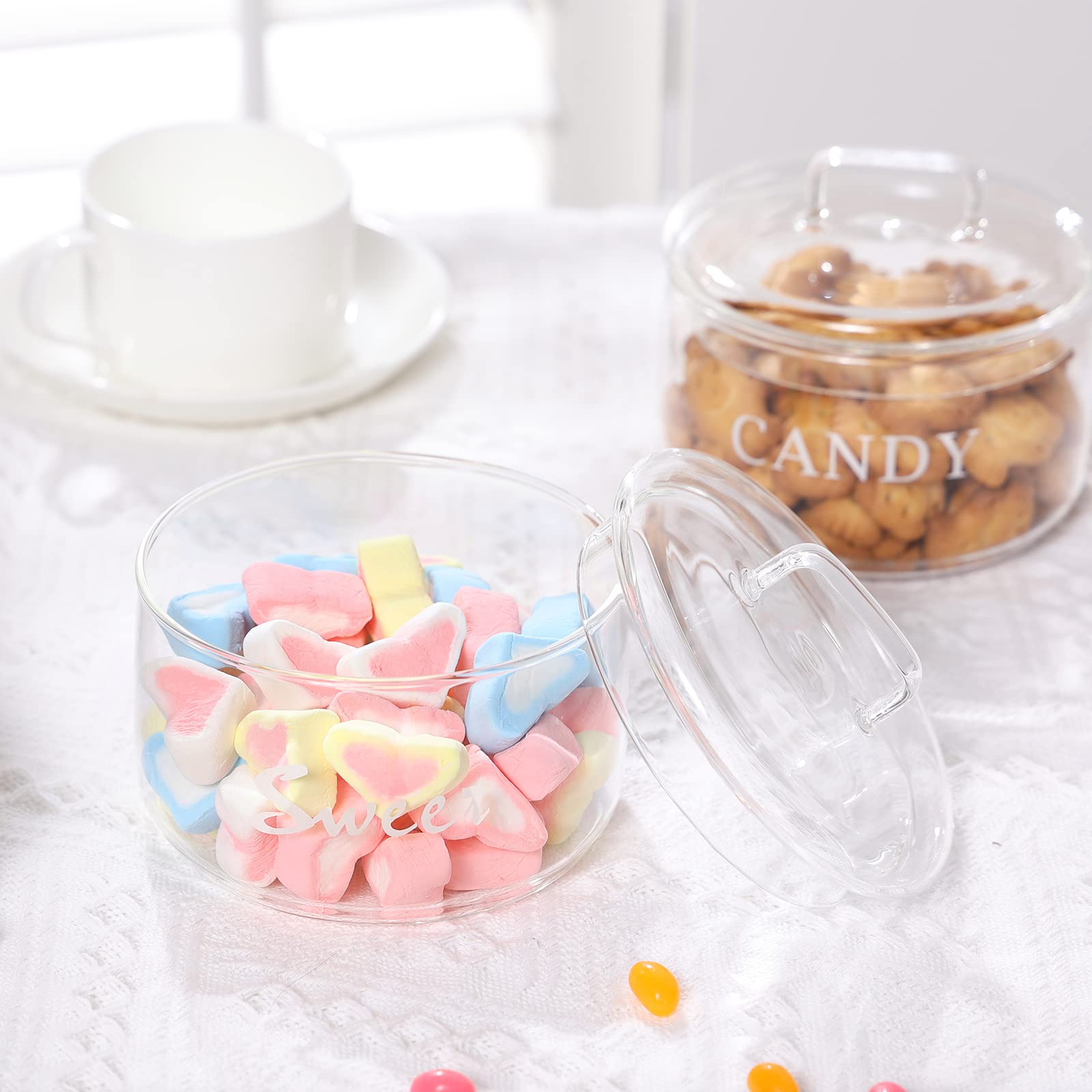 KEKEHOME Glass Candy Dish with Lid Covered Candy Bowl Decorative Cookie Jar Clear Salad Bowl Buffet Storage Container for Home Kitchen Coffee Table Office Desk and Party Wedding