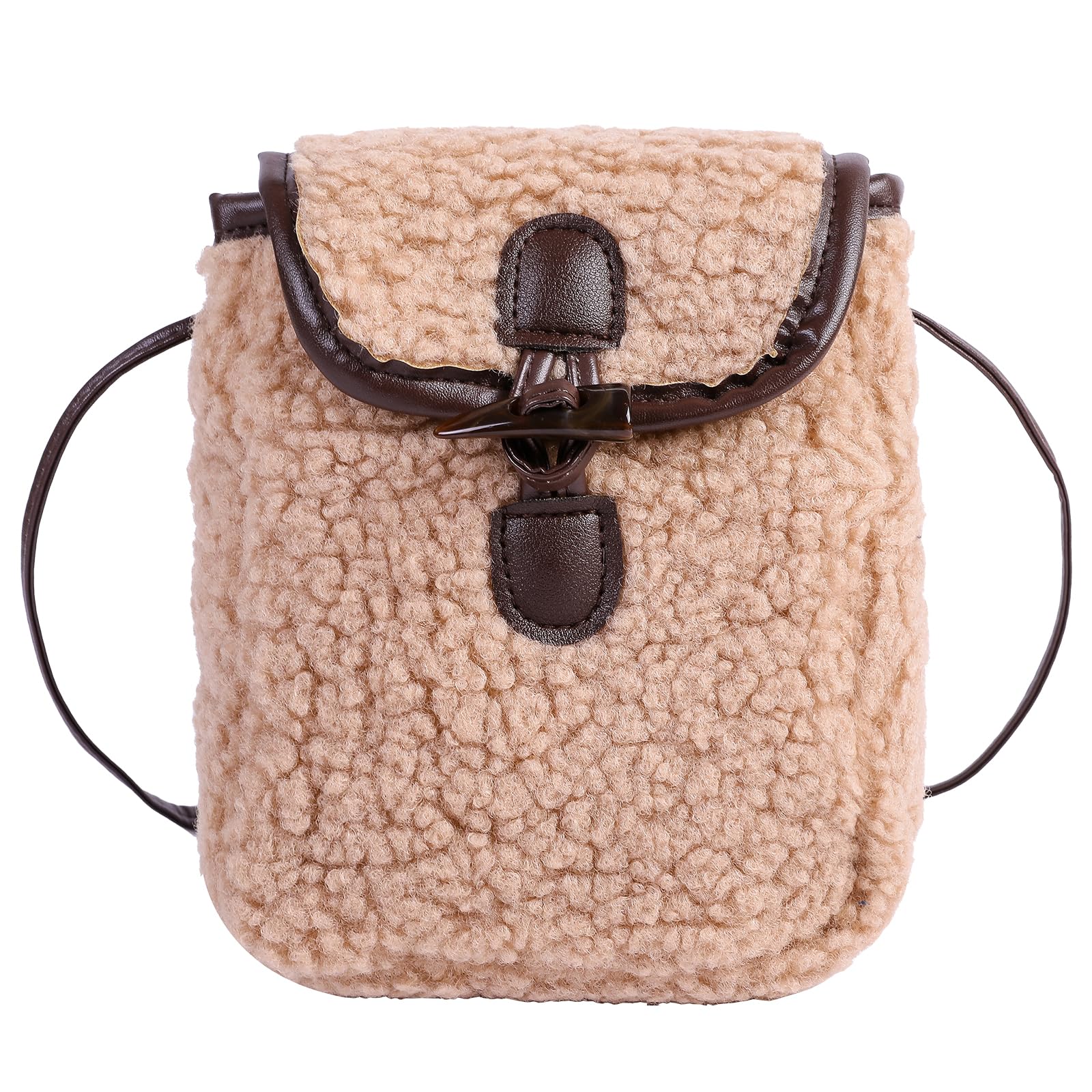 Mei Gu Dong Fashion Women's Diagonal Straddle Bag, Lamb Fleece Mobile Wallet (Brown)