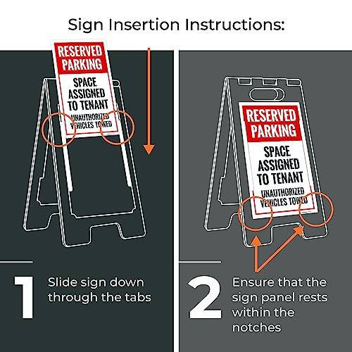 Reserved Parking Space Assigned To Tenant Unauthorized Vehicles Towed Sidewalk Sign Kit, 10x16 Inches, With A Frame Stand, Made in USA by Sigo Signs