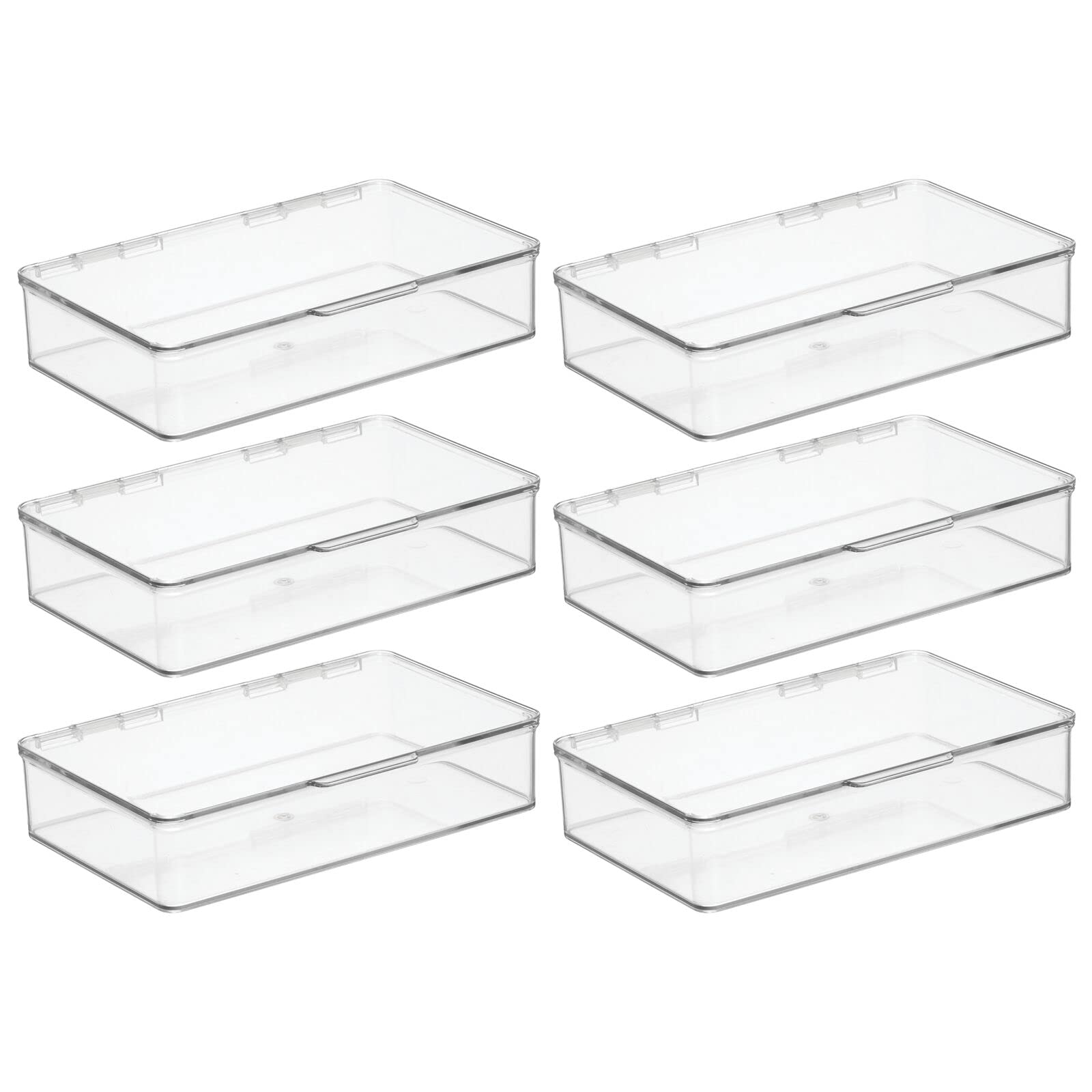 mDesign Plastic Kitchen Pantry and Fridge Storage Organizer Box Containers with Hinged Lid for Shelves or Cabinets, Holds Food, Snacks, Canned Drinks, Seasoning, Condiments, or Utensils, 6 Pack, Clear