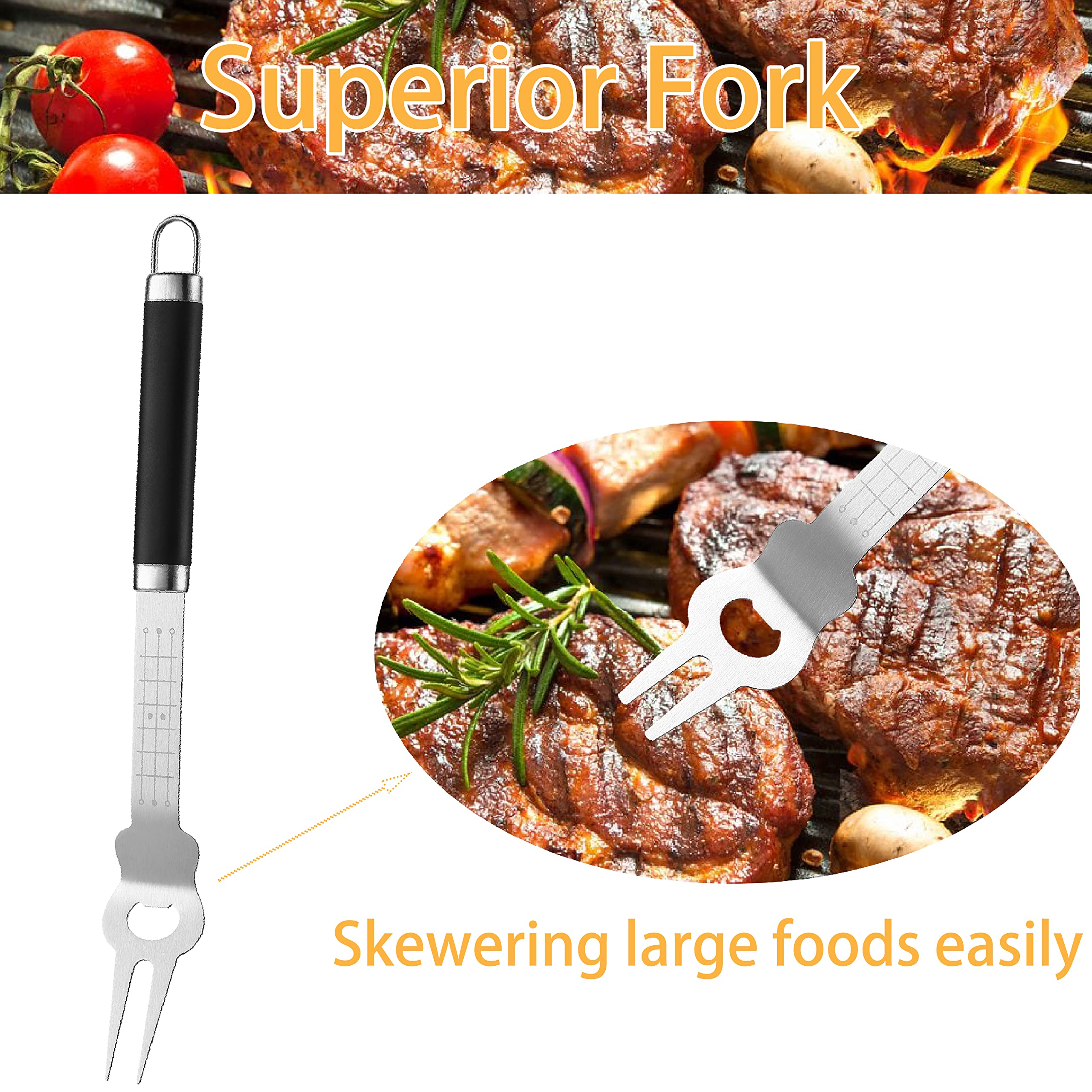Grilljoy 7Pcs Guitar Style BBQ Tool Set with Long Handles-Heavy Duty Stainless Steel Grill Accessories with Spatula, Tongs, Brush and Fork for Music Lovers