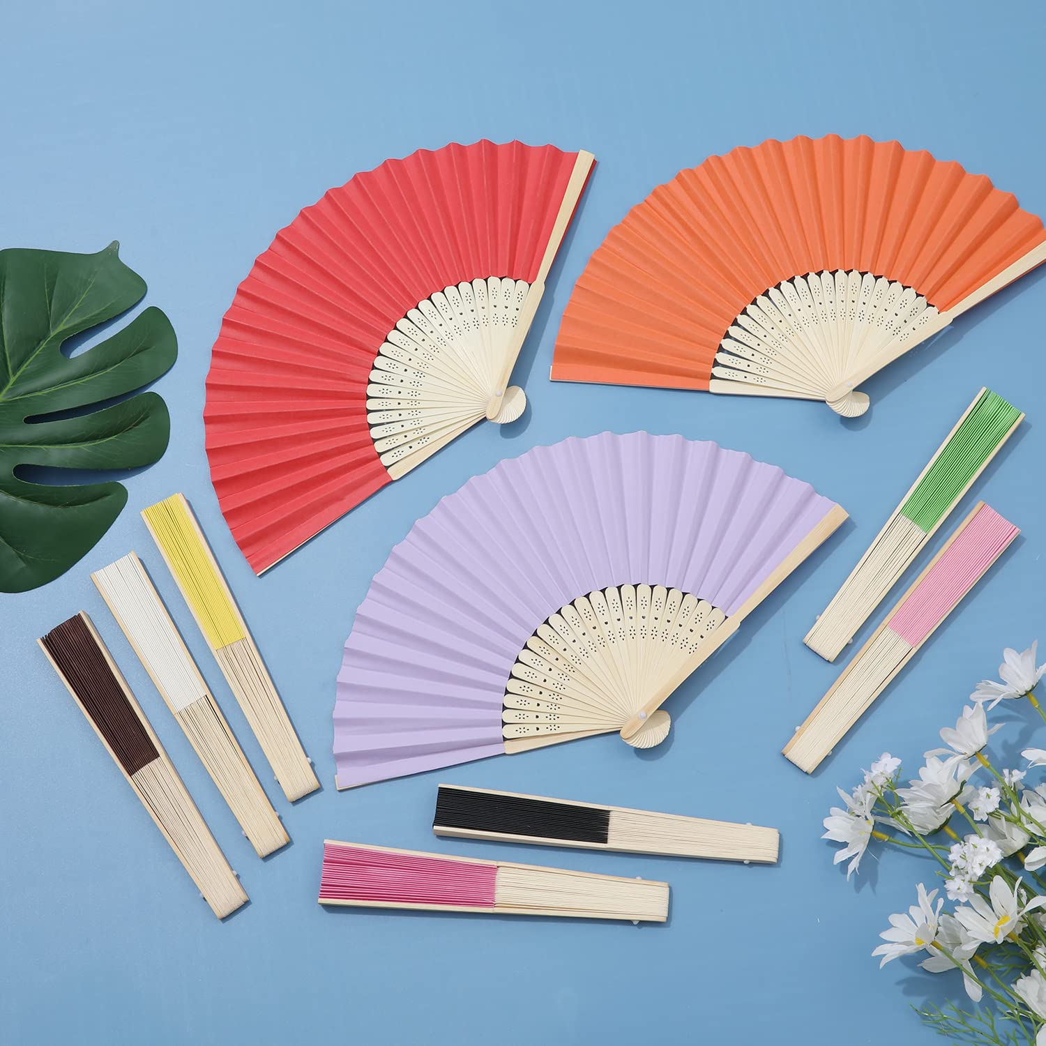 KINBOM 10pcs Folding Hand Fans for Women, Multicolor Folding Fans Hand Fan Foldable Bamboo Elegant Folding Fan with 10 Solid Colors for Daily Use Wedding Dance Party