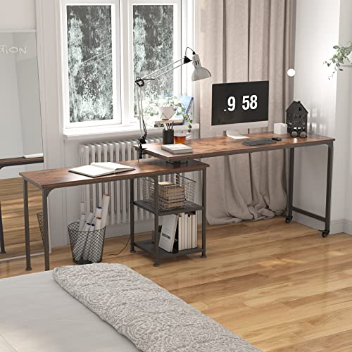 Need Mobile Computer Desk with Storage Shelves L-Shaped Rotating Corner Desk Home Office Desk Study Writing Desk with Wheels 55 Inches, Retro