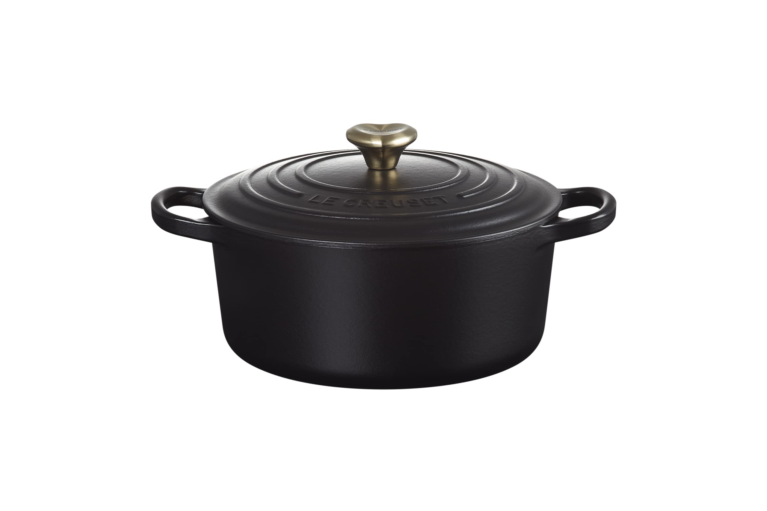 Le Creuset Signature Enameled Cast Iron Round Dutch Oven, 3.5 Quart, Licorice with Light Gold Heart Knob
