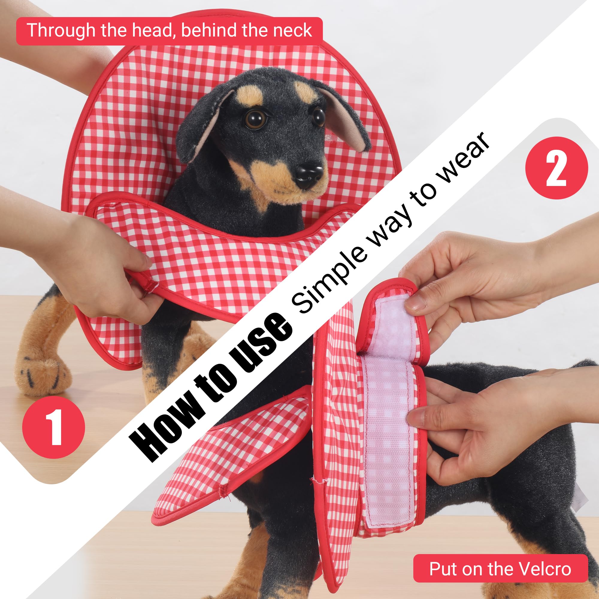 ROYALAY Adjustable Dog Cones for M S Dogs, Soft Cone Collar Recovery Collars to Prevent Pets from Touching Wounds, Unique Chest Fixation, Unbound Neck, Not Block Vision Comfortable for Dogs,S,Red