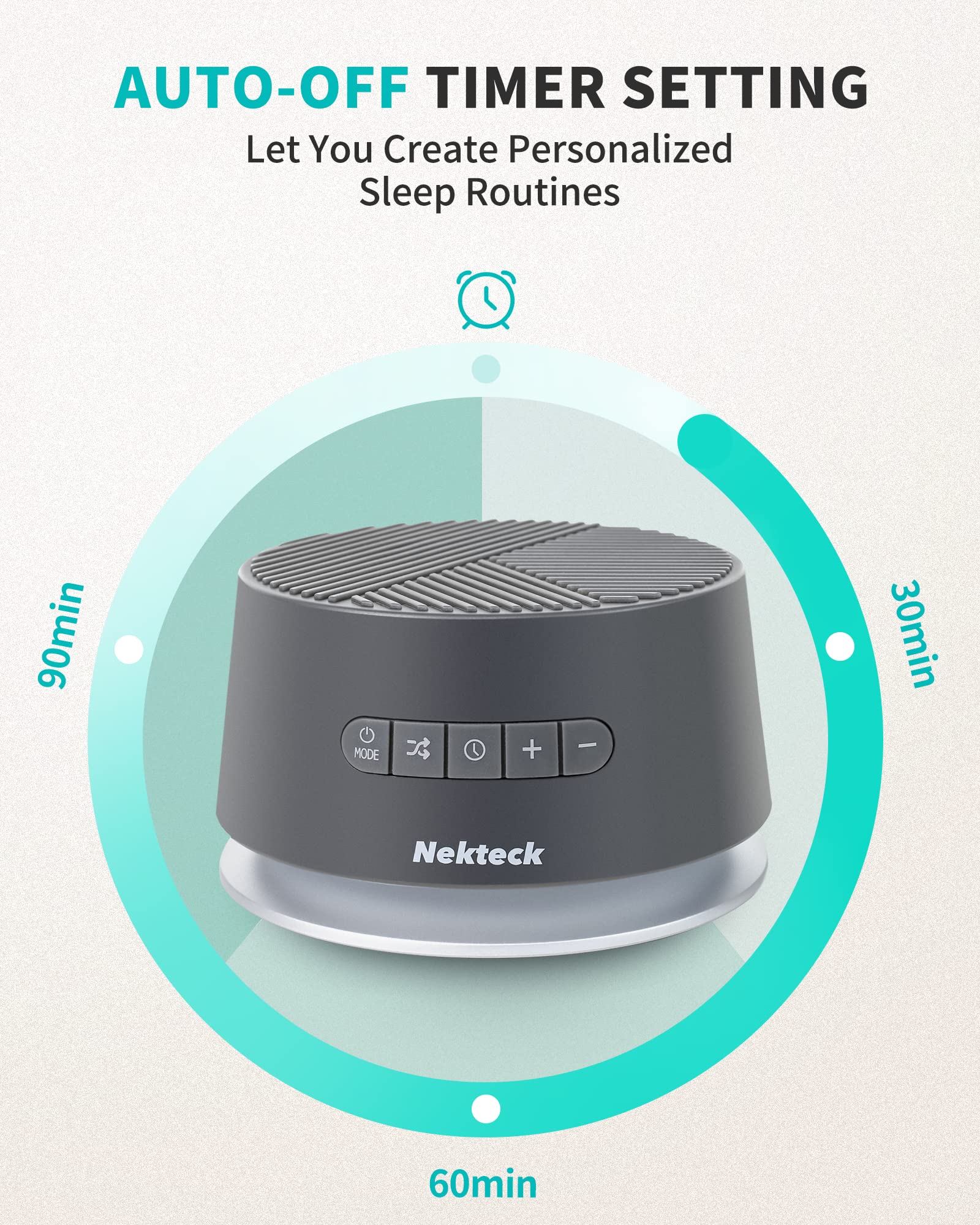 Nekteck White Noise Machine with 36 Soothing Sounds, for Sleeping and Relaxation, Night Light, Auto-Off Timer & Memory Function, Adjustable Volume for Baby, Kids, and Adults