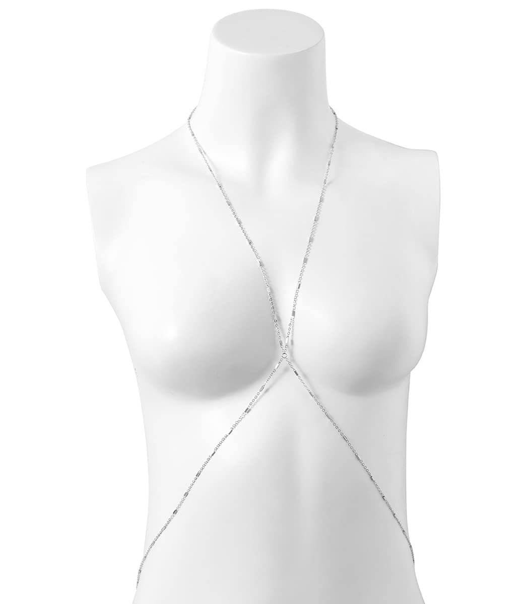 Minimalist Beach Bikini Sliver Crossover Body Chain Adjustable Trendy Jewelry with Rectangular Bar for Women