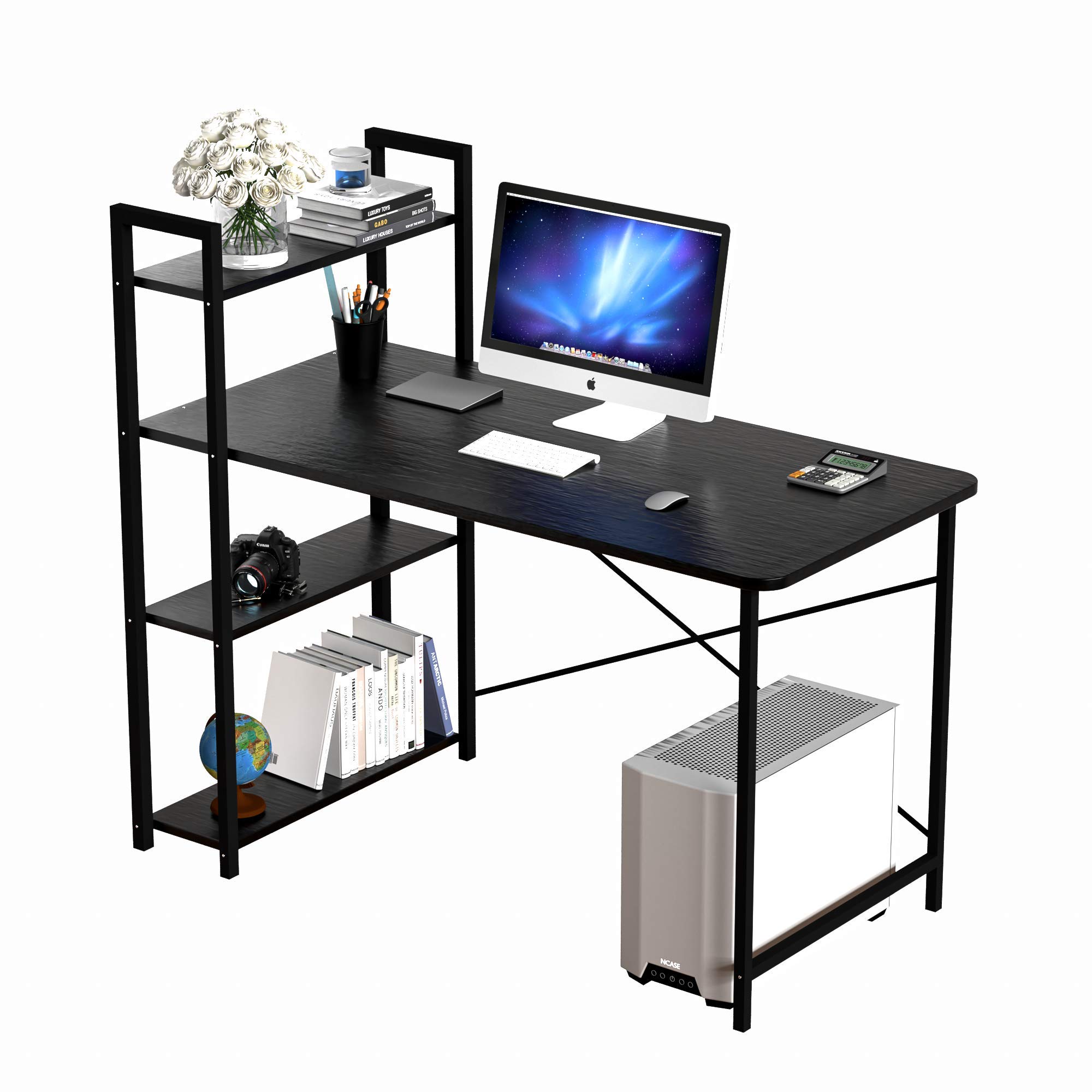 JAJUMUDO Computer Desk with Shelves,47" Writing Study Desk with Bookshelf for Home Office,Laptop PC Workstation,Stable Metal Frame,Black