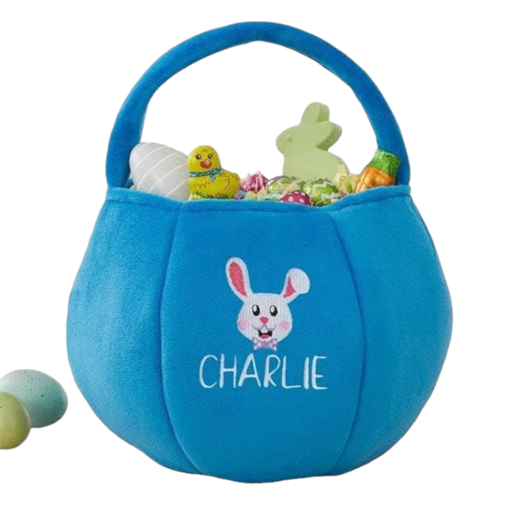 Personalization Universe Embroidered Build Your Own Bunny Personalized Easter Treat Bag, Customize with Any Name, Boy and Girl Options, Ideal for Easter Basket Stuffers - Blue
