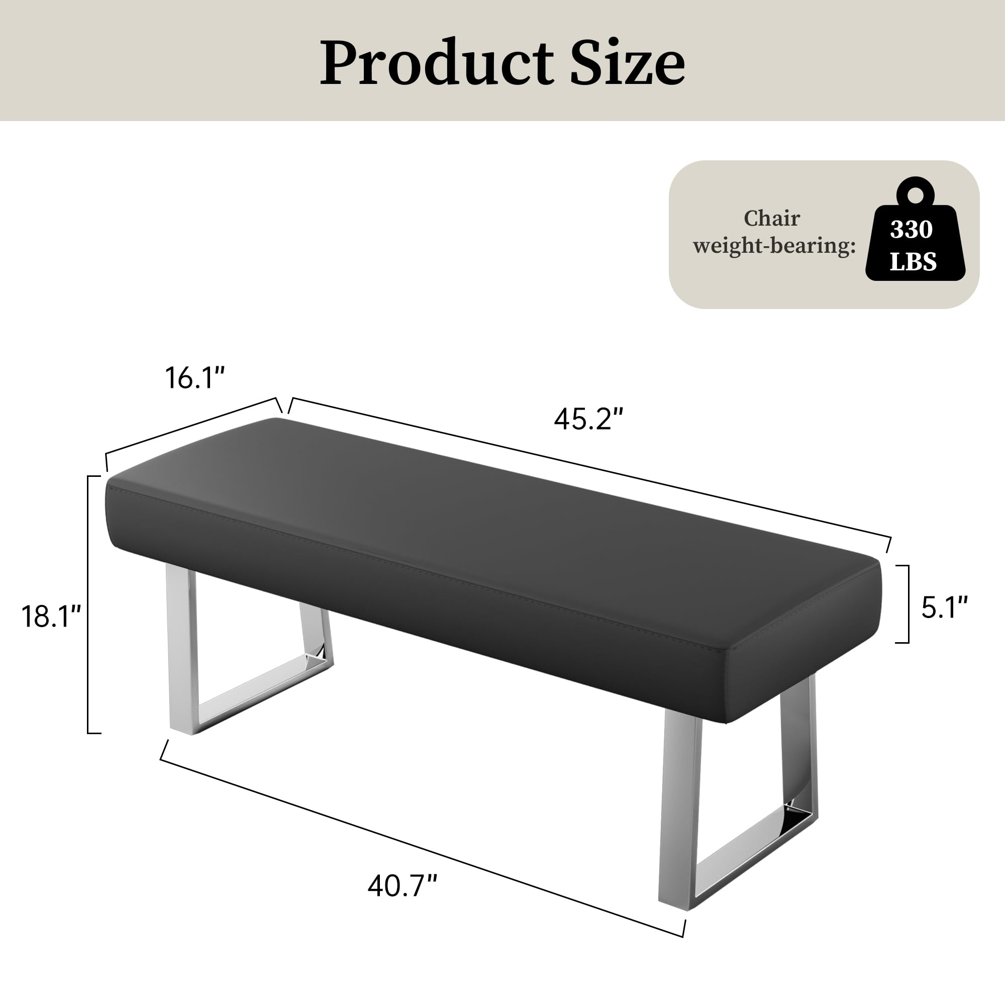 JIEXI 47in Upholstered PU Leather Long Bench, Waiting Room Bench Seating with Metal Leg, Reception Bench Office Chair, Bedroom Bench Corner Bench, for entryway and Living Room, Footstool (Black, 1.2m)