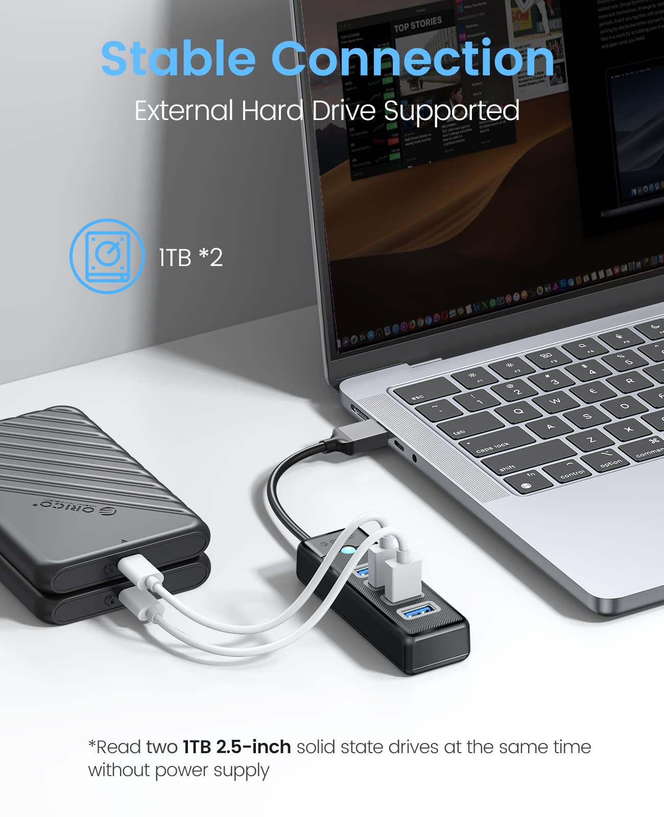 ORICO 4-Port USB HUB 3.0, USB Splitter for Laptop with 0.49ft Cable, Multi USB Port Expander, Fast Data Transfer Compatible with Mac OS 10.X and Above, Linux, Android-Black