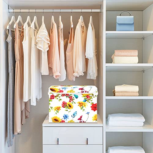 Sunflowers Pomegranate Storage Bins with Lids for Organizing Lidded Home Storage Bins with Handles Oxford Cloth Storage Cube Box for Bed Room