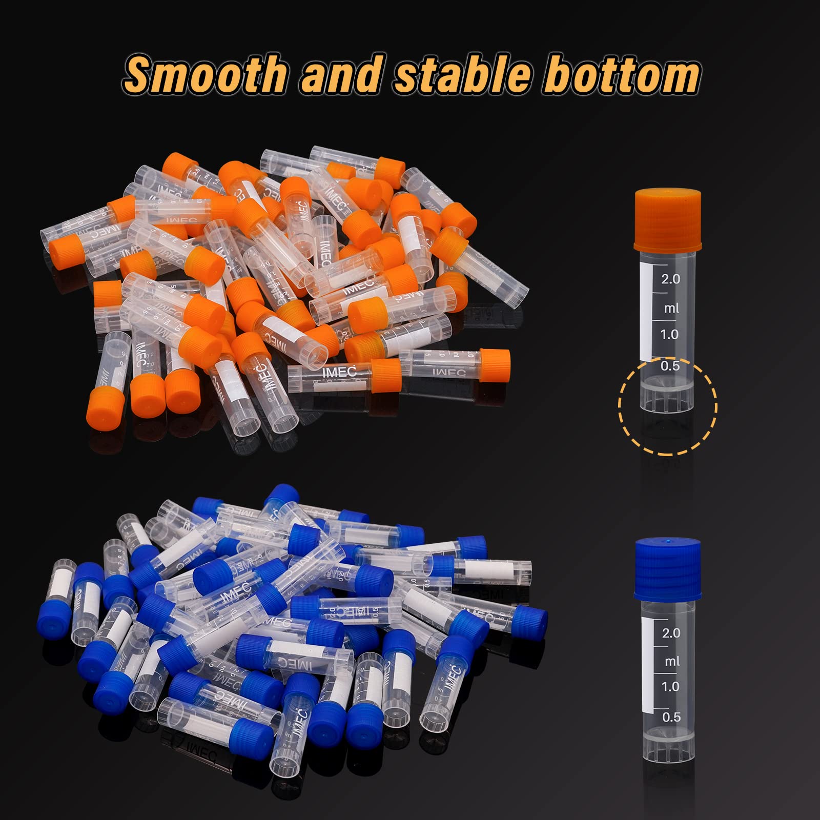 NAOEDEAH 100 Pcs 2ml Plastic Vials with Caps Lab Vials Small Plastic Bottles Test Tubes With Lids Centrifuge Tubes Small Liquid Sample Vial Storage Container Graduated Vial Tube with Screw Caps