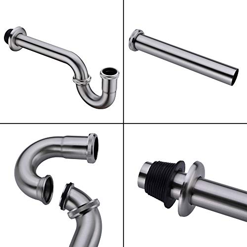 Orhemus Brass P Trap, 1 1/4 Bathroom Basin Sink Waste Trap Drain Kit with Flange and Slip Joint Extension Tube Drain Tailpiece, Adjustable Height, Brushed Nickel Finish