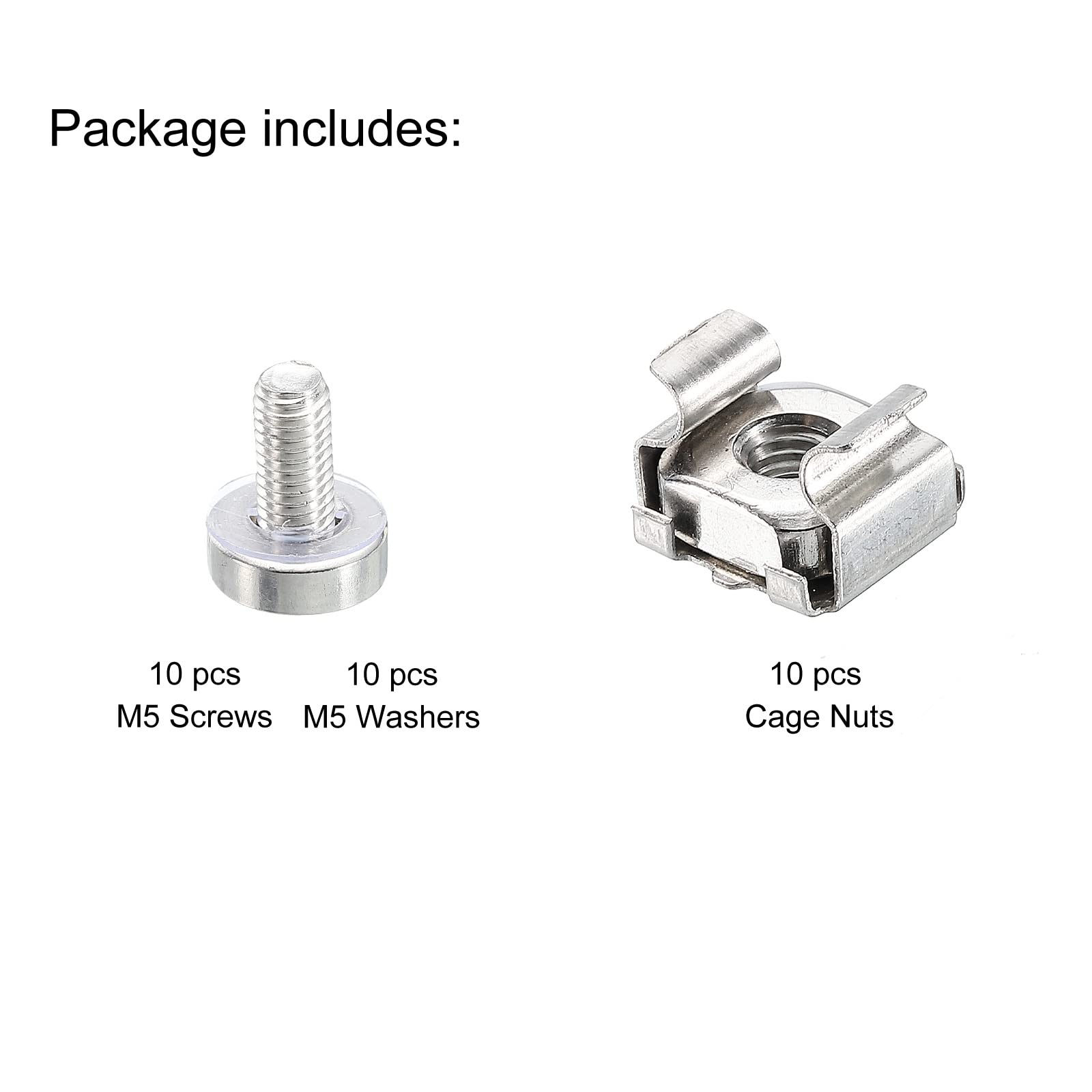 PATIKIL Rack Mount Cage Nuts M5x15mm Mounting Screws 304 Stainless Steel for Server Rack Cabinets with Washers, Silver Tone 20 Sets