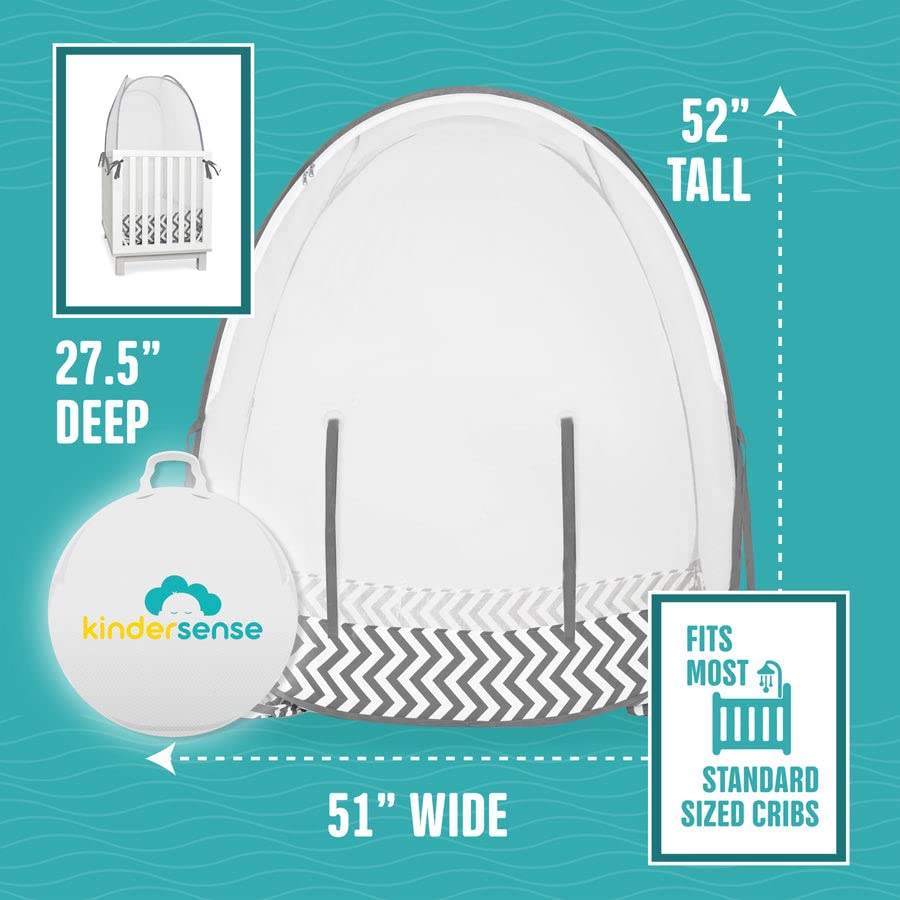 KinderSense® - Premium Baby Safety Crib Tent - Toddler Crib Topper to Keep Baby from Climbing Out - See Through Mesh Crib Net - Mosquito Net - Pop-Up Crib Tent Canopy to Keep Infant in