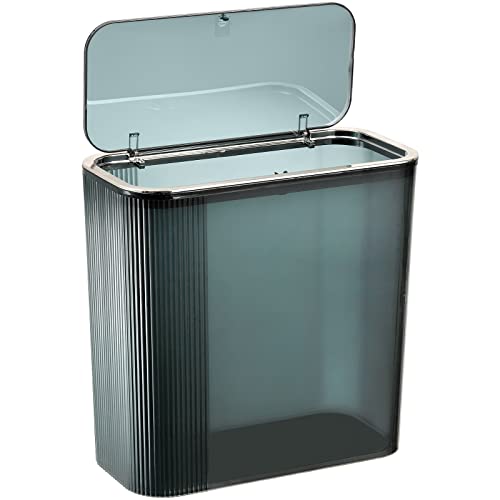 SOUJOY Slim Trash Can with Press Lid, 3.5 Gallon Garbage Can, Plastic Bathroom Wastebasket Can, Rectangular Garbage Container Bin for Powder Room, Bedroom, Kitchen, Craft Room, Office