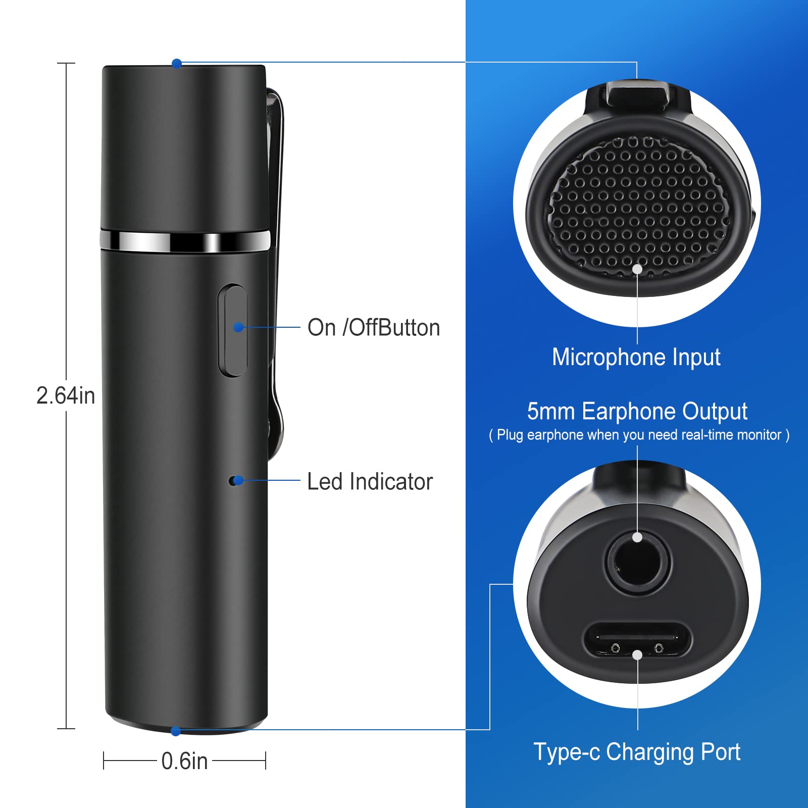 Kinikiss Wireless Lavalier Microphone,48KHz Bluetooth Microphone Noise Reduction Lapel Clip-on Mic for iPhone Android Smartphone, Recording YouTube Video Vlog Interview Auto Transcription/Auto Sync