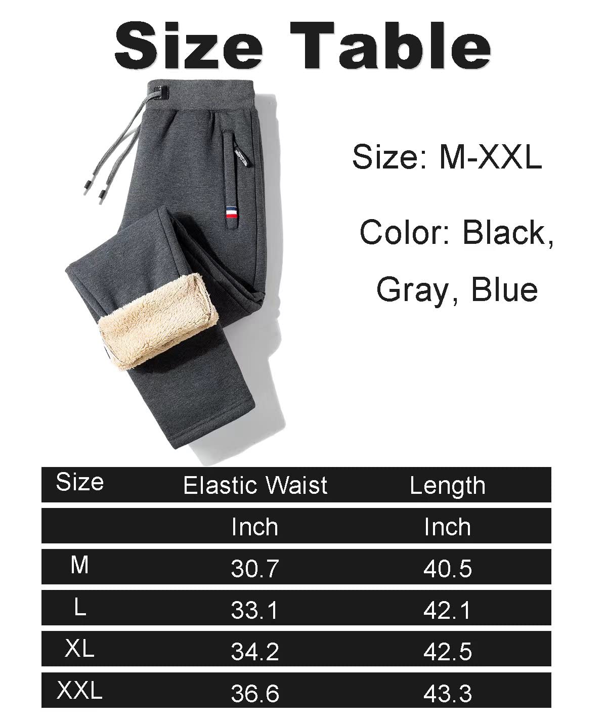Luckyone Men's Winter Fleece Pants Sherpa Lined Sweatpants Heavyweight Warm Running Jogger Pants with Zip Pockets Keychain Grey