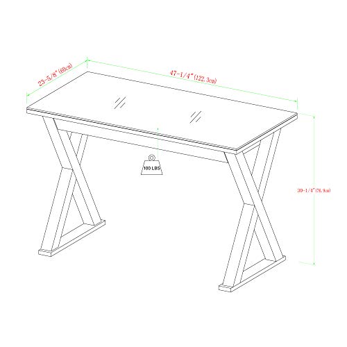Walker Edison Lawrence Urban Industrial X Leg Glass Top Computer Desk, 48 Inch, White