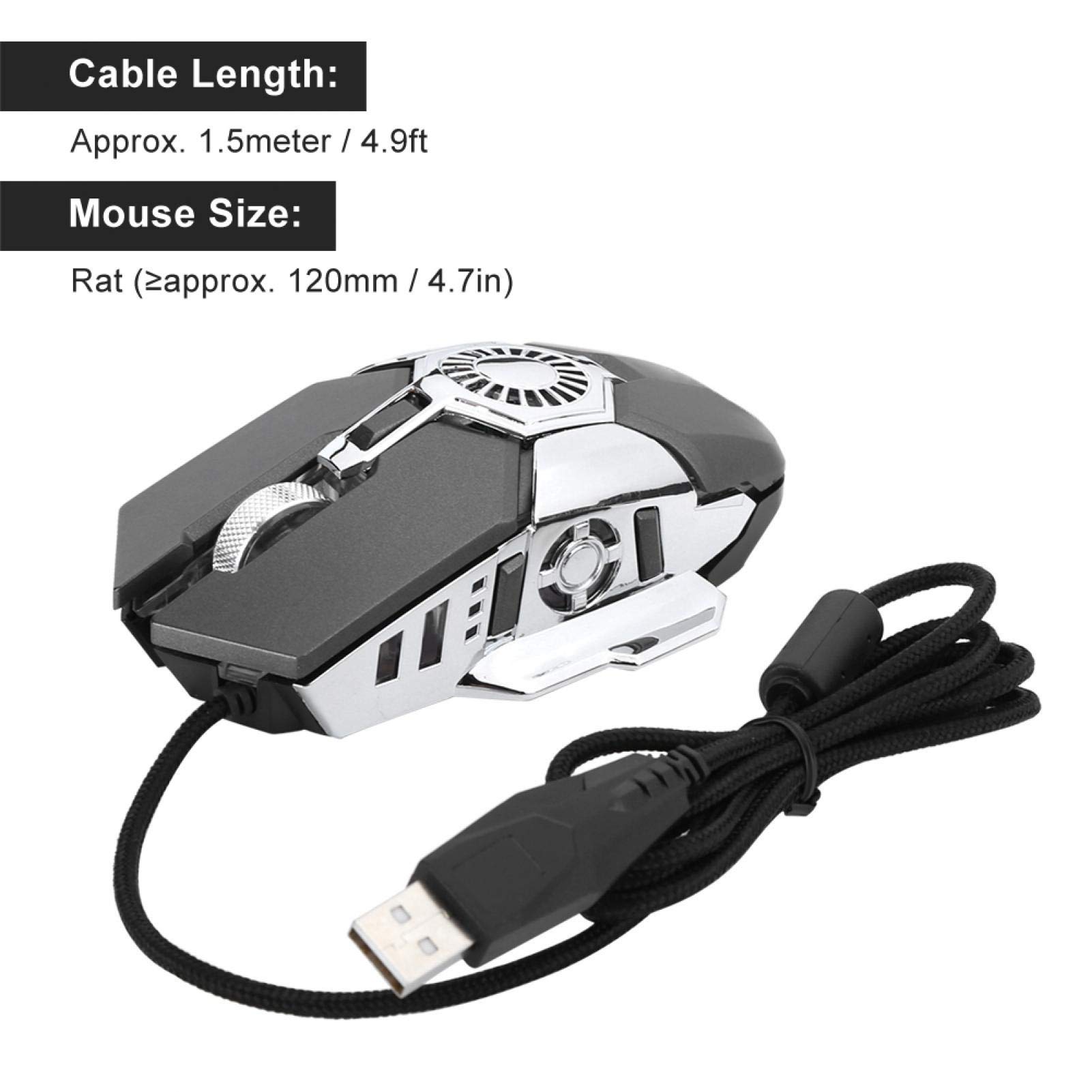 Kafuty-1 RGB Wired Gaming Mouse,RGB Backlit 6400 DPI Adjustable Ergonomic Mouse with 6 Buttons,Macro Programmable USB Gaming Mice with Cooling Fan for PC Gamers