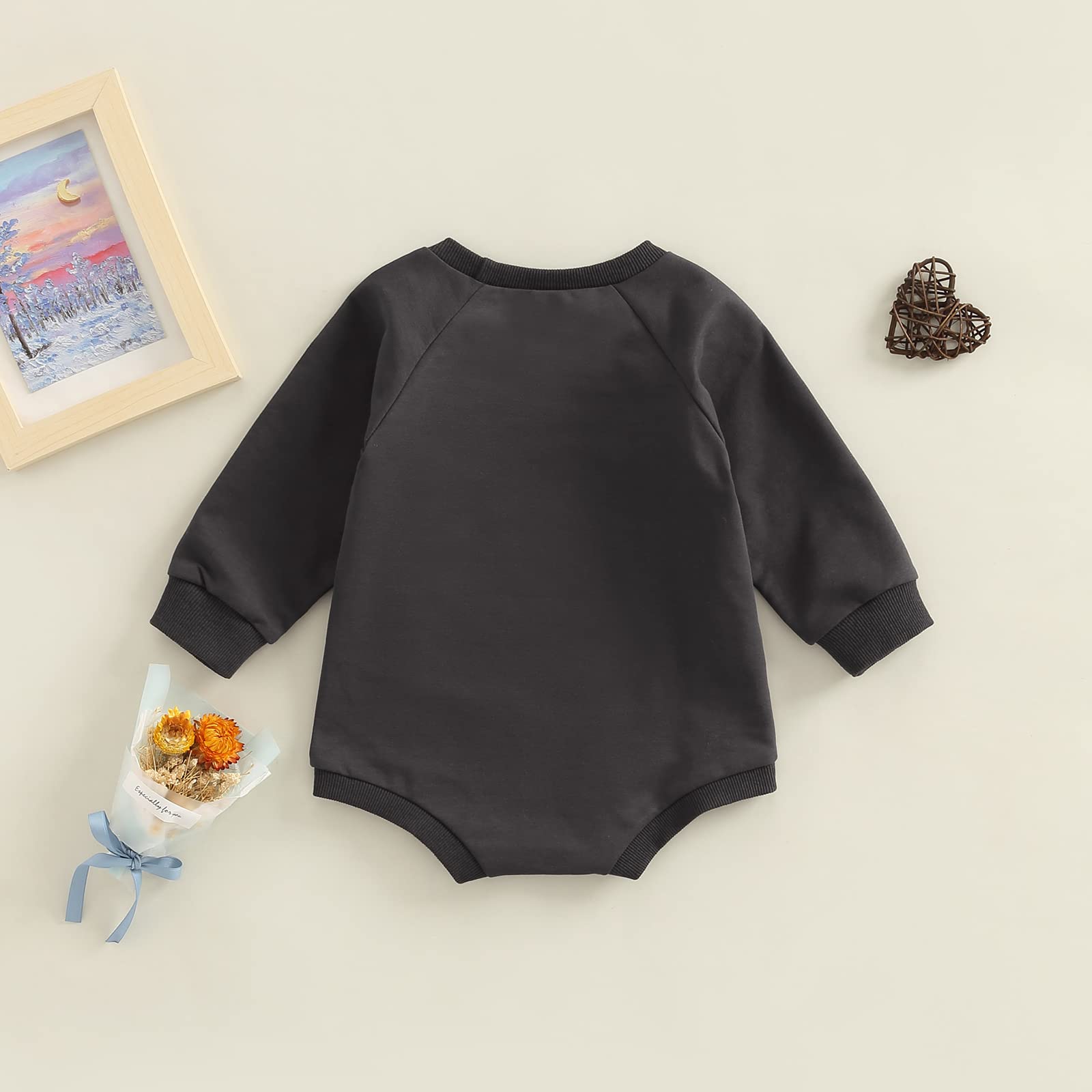 Newborn Infant Baby Boy Girl Basic Plain Pocket Long Sleeve Romper Bodysuit Tops Solid Fall Outfit Clothes (Black Gray, 0-6 Months)