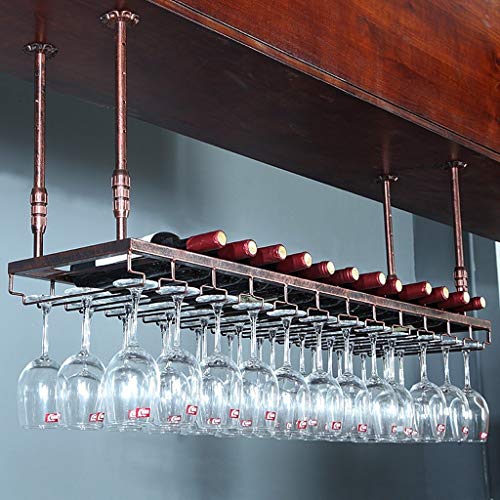 Retro Wine Stemware Rack, Metal Wine Bottle Rack Ceiling Mounted Hanging Wine Goblet Holder, Vintage Wine Rack for Kitchen Bar Pub Restaurants -Bronze (Size : 80×30cm(32×12inch))