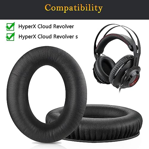 SOULWIT Ear Pads Cushions Replacement, Earpads for Kingston Headphones HyperX Cloud Revolver, Revolver S Gaming Headset (Model Number HX-HSCR-BK/NA & HX-HSCRS-GM/NA) - Black