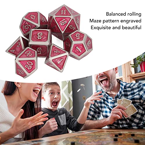 Metal Dice, 7pcs Polyhedral Dice Exquisite Pattern Engraved Large Clear Number Game Props Metal Dice Set for Role Play