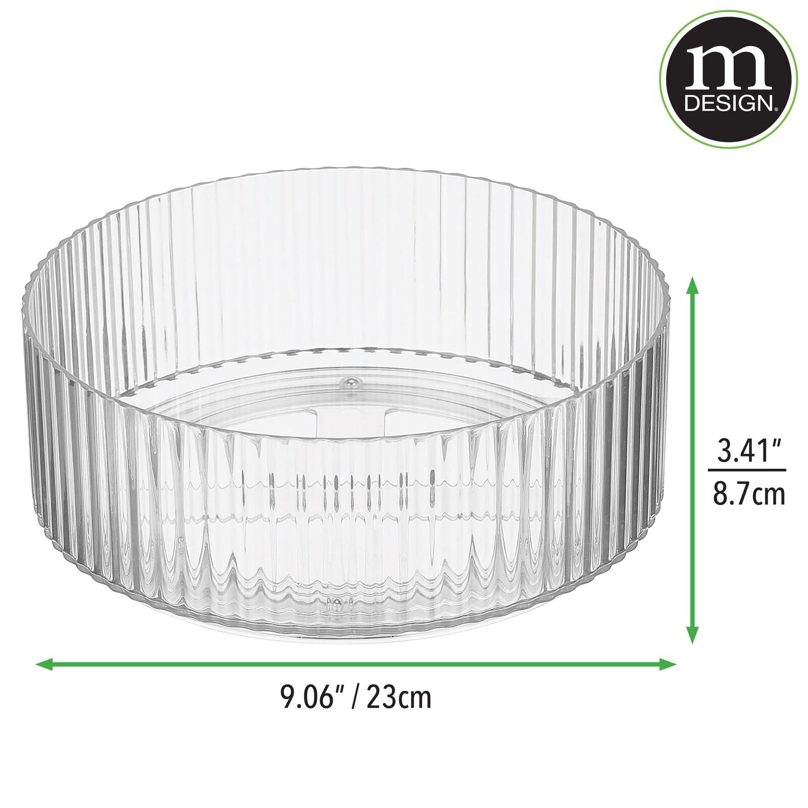 mDesign Plastic Stackable Bin with Handles and 9" Round Fluted Lazy Susan Turntable Plastic Spinner Combo Set for Organization in Bathroom, Closet, Cabinet, or Vanity Countertop - Set of 2 - Clear