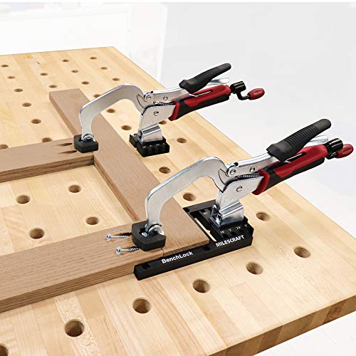 Milescraft 4006 3in Bench Clamp – Heavy Duty Hold Down Clamp with Non-Marring Rubber Pad for Use with T-Tracks, Clamp Tables & Clamp Plates on Different Woodworking Projects, 3, Black Metallic