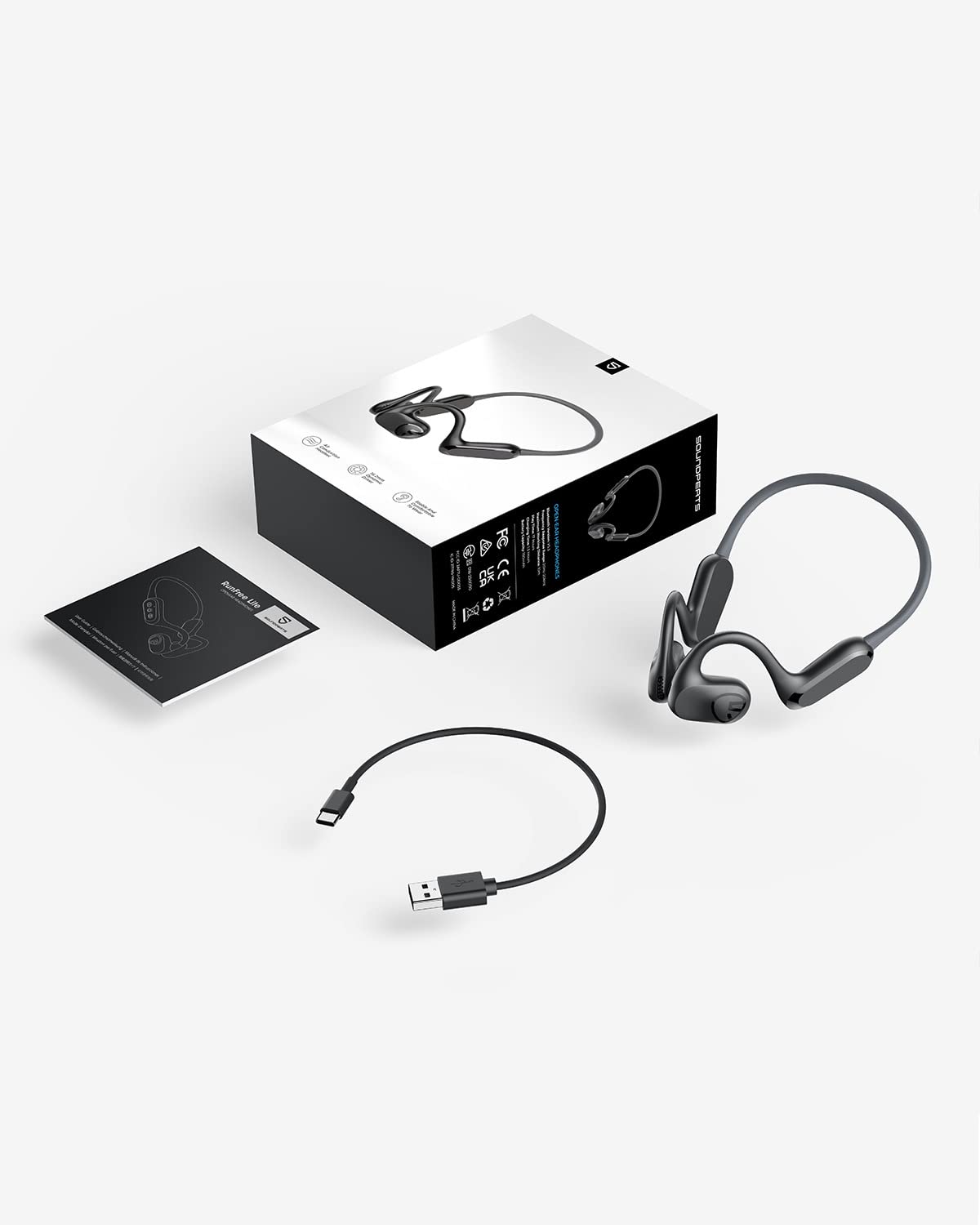 SoundPEATS Air Conduction Headphones, RunFree Lite Open-Ear Sports Bluetooth V5.3 Headphones with Bass Boost and 17 Hours, Sweatproof Ultralight Headset for Running, Workouts, USB-C