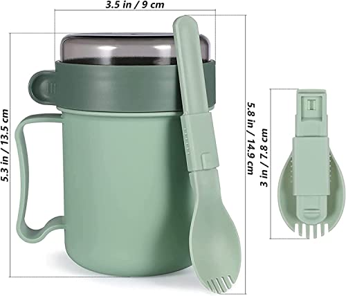 SUNSHNO Soup Mug with Lid and Scoop,18 Ounce Microwave Soup Mugs Food Flasks Oven Milk Cup Food Jar Container for Breakfast Soups, Noodles, Hot Cereal and More (Green)